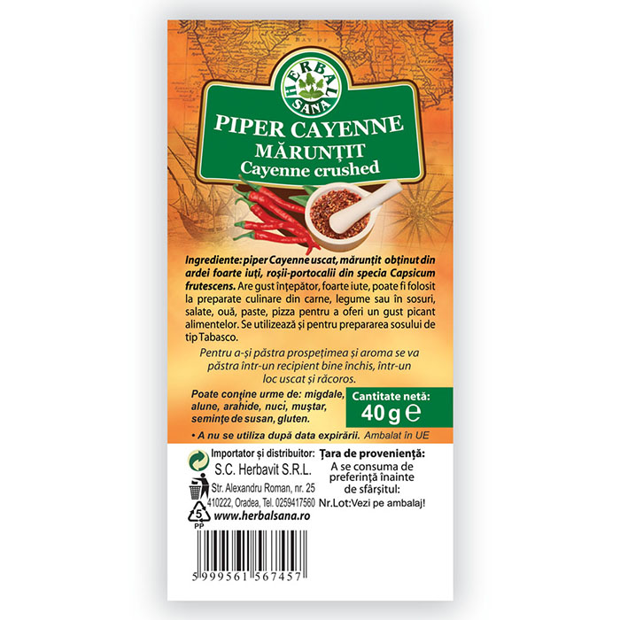 PIPER CAYENNE MĂRUNȚIT – 40G - HerbalSana